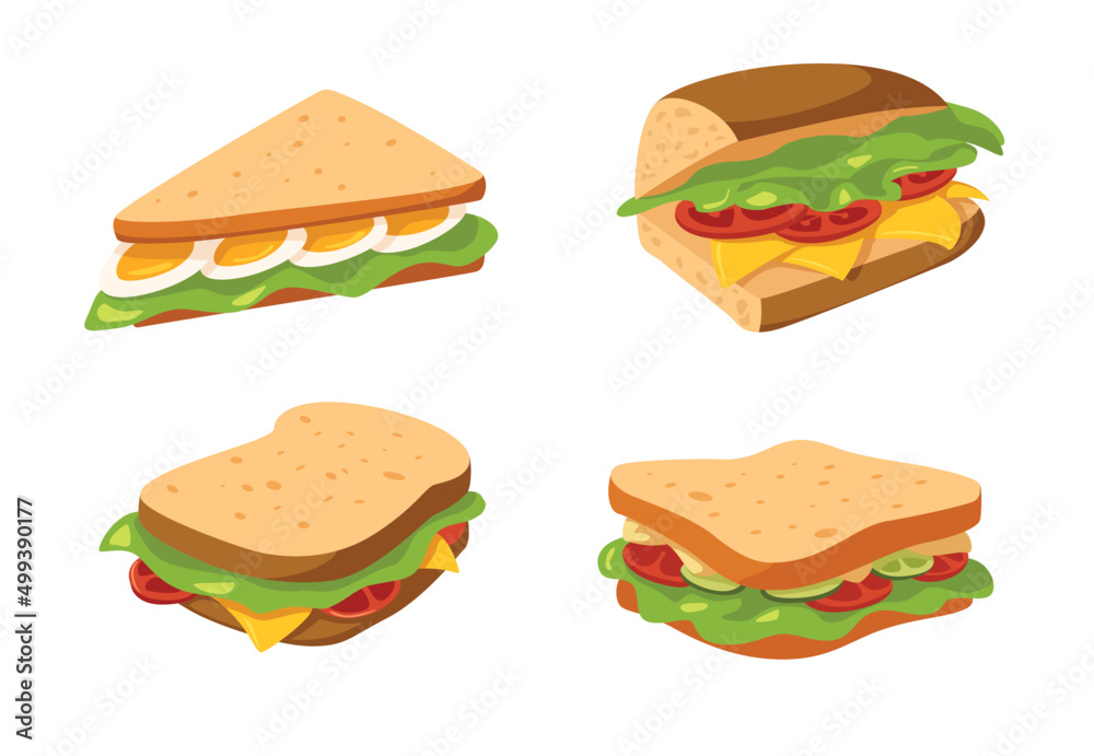 Set of sandwiches different forms on white background. Vector ...