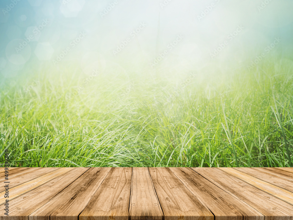 Wooden Table Top with Nature Background can be used mock up for montage ...