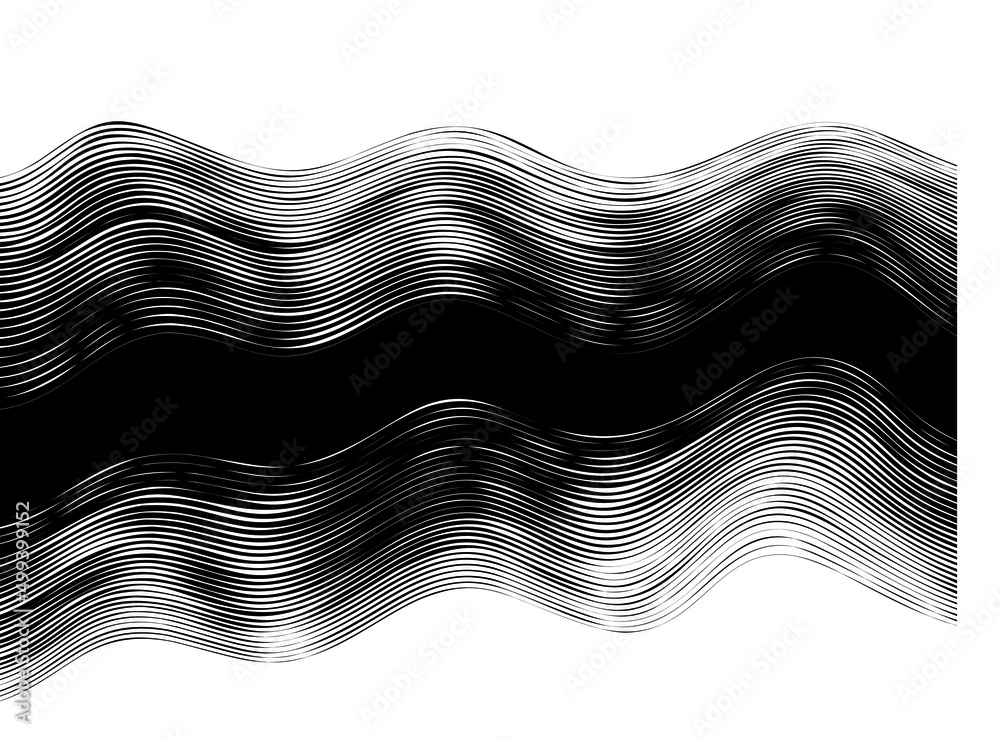 Abstract transition from black to white with wavy thin lines. Universal ...