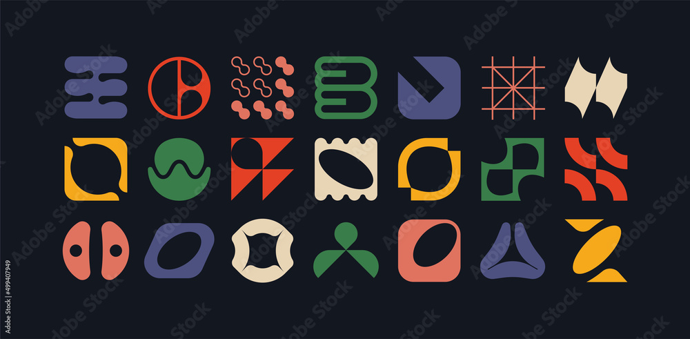 Set of geometric logos. Modern bold brutalistic square objects and ...