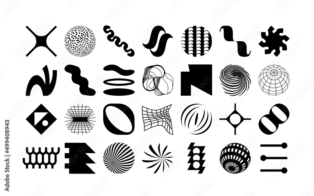 Set of abstract geometric symbols. Modern Bold Brutalistic Objects and ...