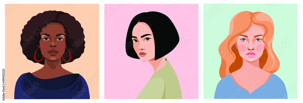 Set Of Portraits Of Women Of Different Gender And Age Diversity