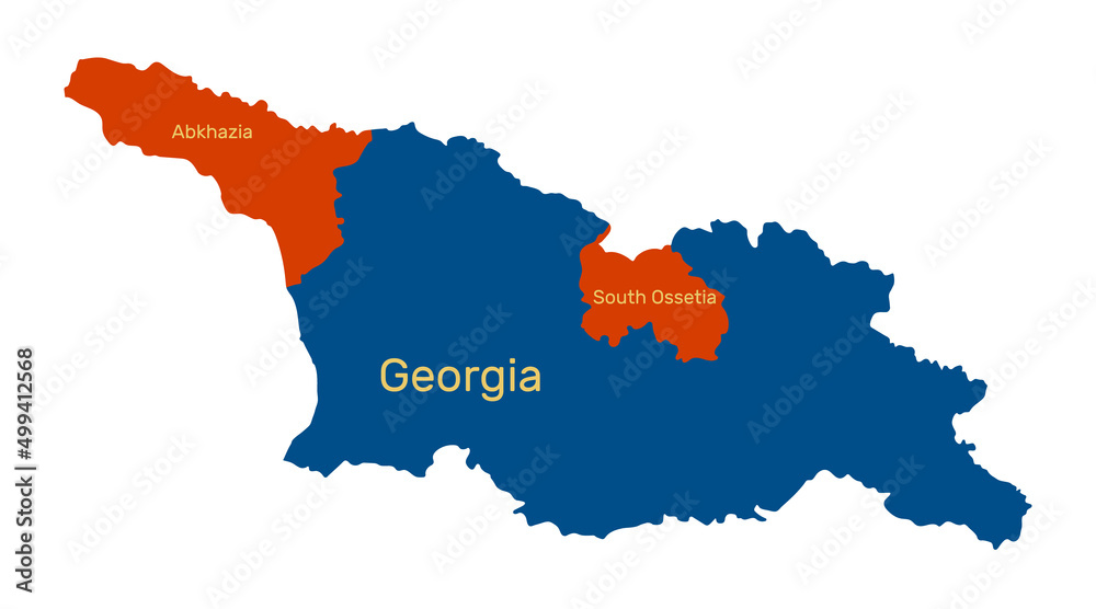 Georgia map. Detailed blue silhouette. Regions of South Ossetia and ...