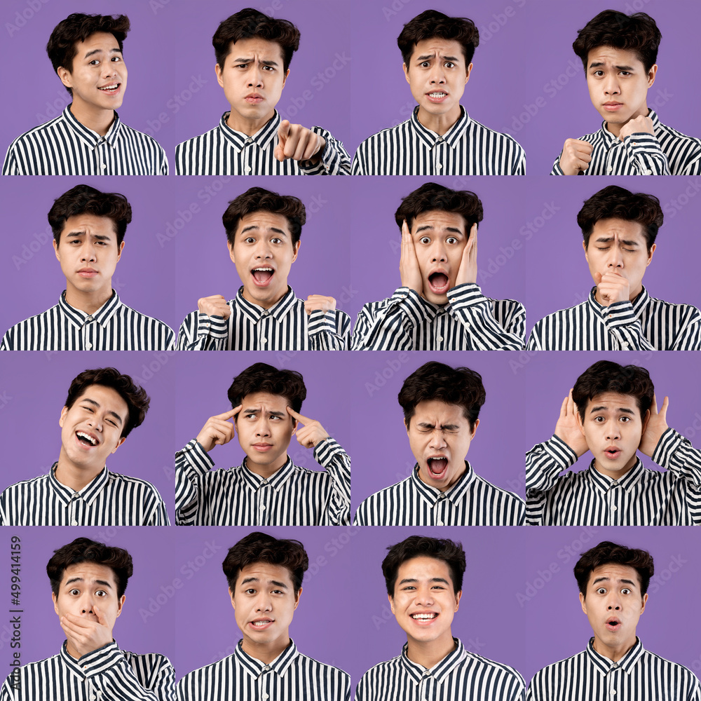 Collage of Asian man expressing different positive and negative ...