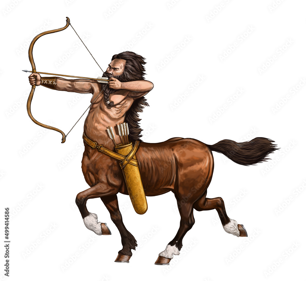 Centaurus with a bow on a hunt. Monster illustration. Fantasy and ...
