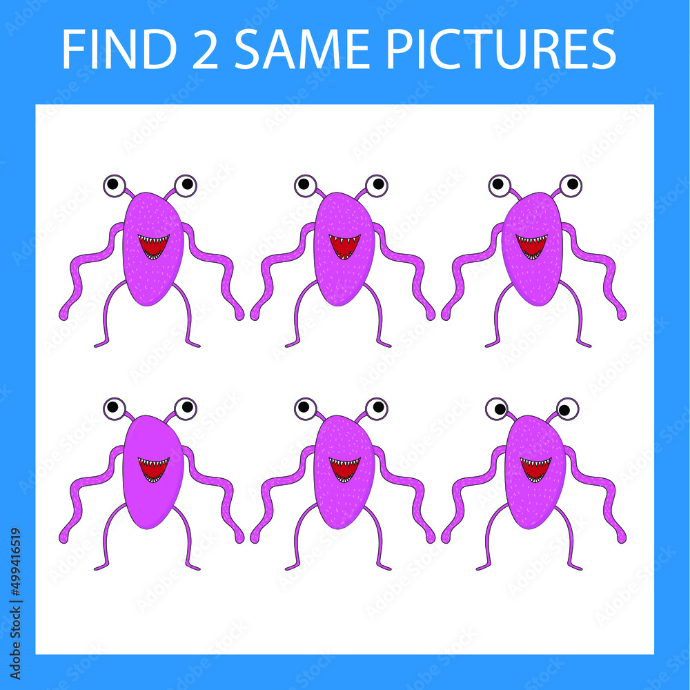 Find a pair game with funny pink monsters. Worksheet for preschool kids ...