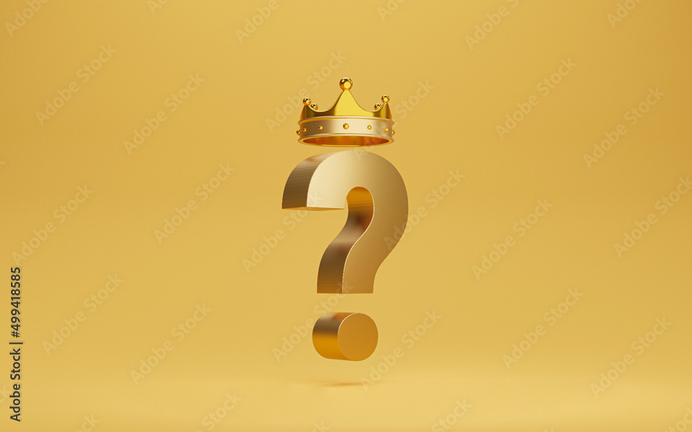 Golden question mark sign with gold crown for the best question concept ...