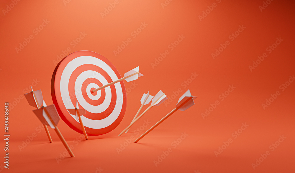 Target board with arrow on the red background and copy space for ...