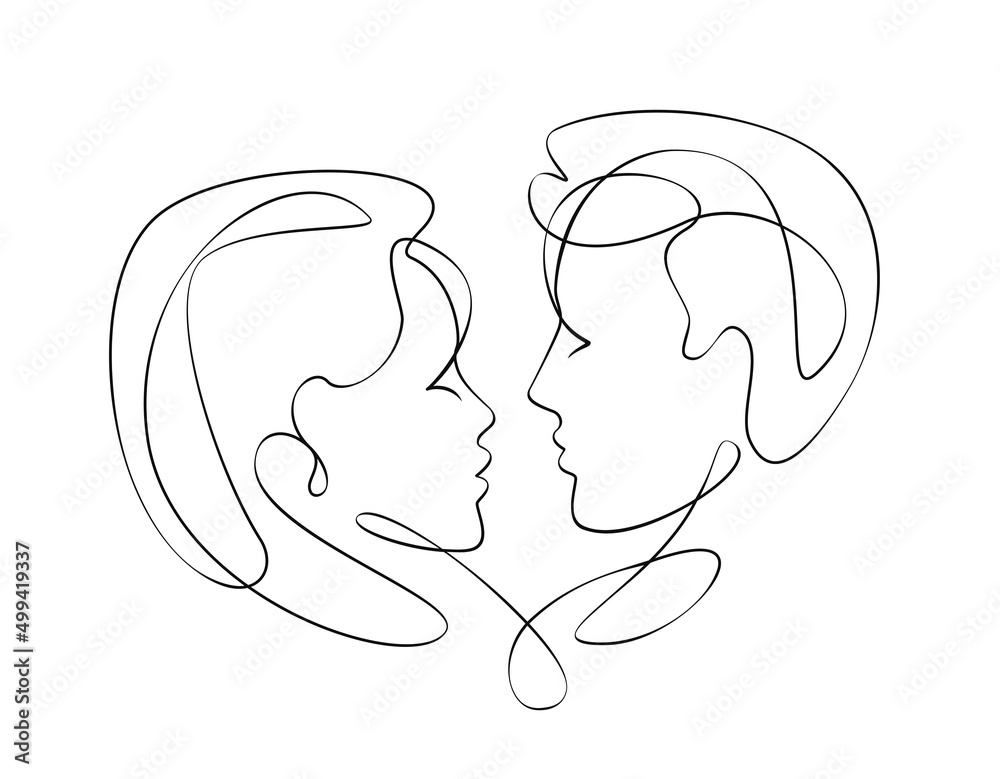 Love, continuous one line drawing. Abstract loving couple kissing ...