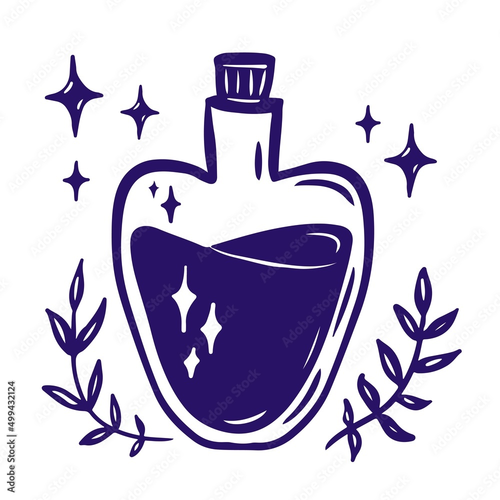 Vector sketch illustration of vial with mystical magic elixir Stock ...