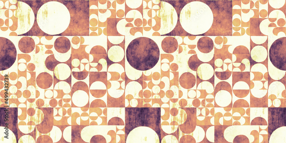 Retro 70s abstract geometric circles wallpaper pattern. Distressed and ...