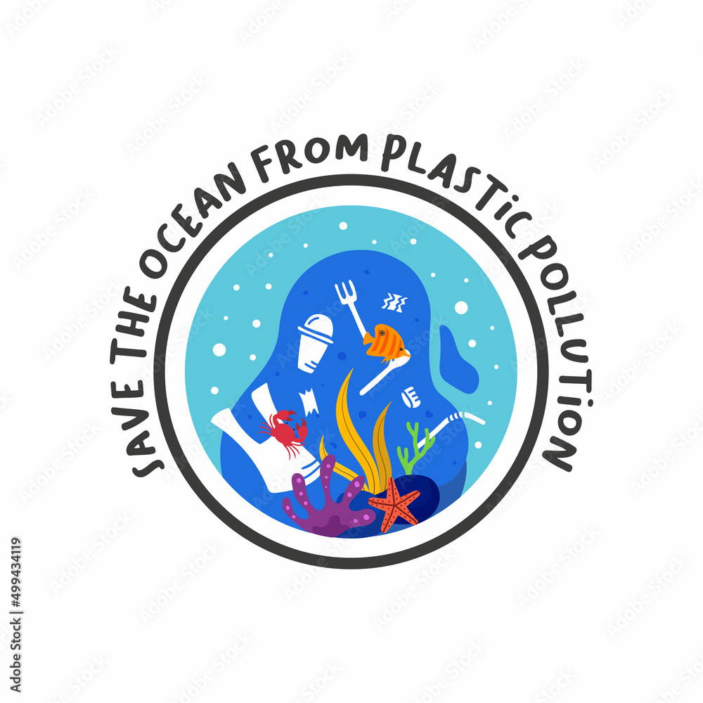 Save the ocean from plastic pollution flat illustration vector concept ...