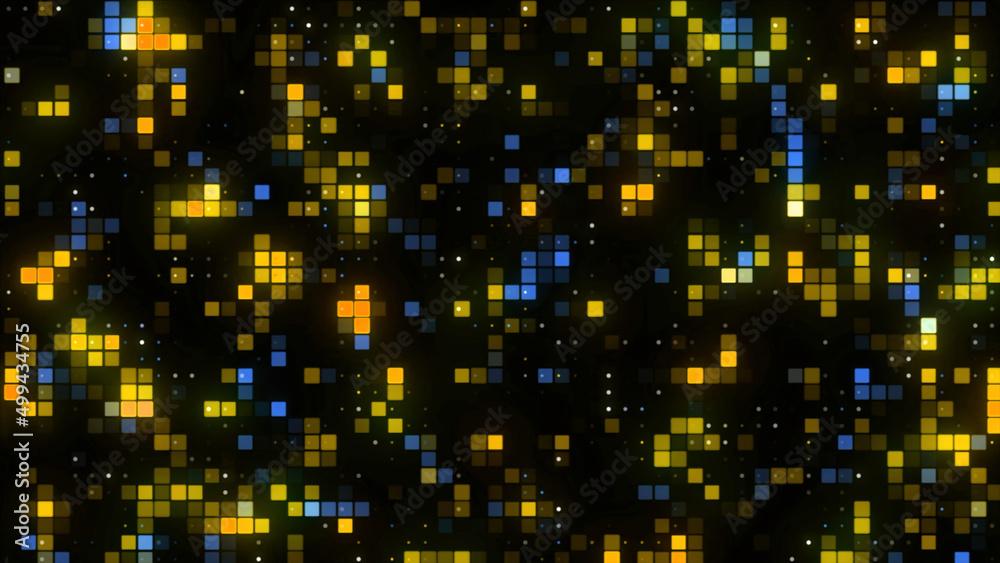 Stage light wall with slowly blinking square shaped lamps on a black ...