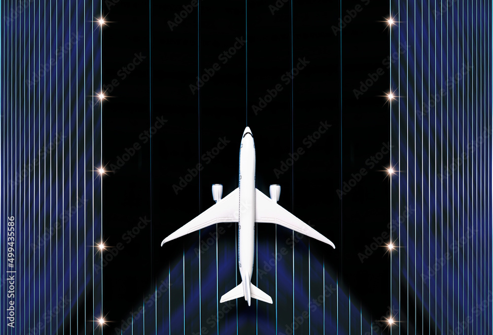 Overhead view of airplane on runway, digital composite Stock Photo ...