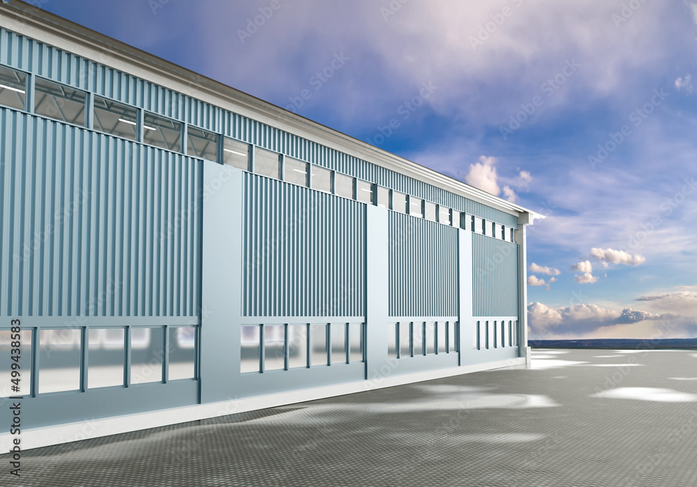Warehouse building in sunny weather. Warehouse facade design ...