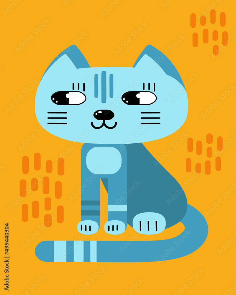 Vector illustration of a cute cat in a flat cartoon style. Cute ...