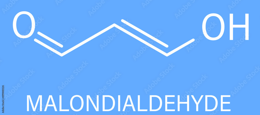 Malondialdehyde or MDA, enol form, molecule. Marker of oxidative stress ...