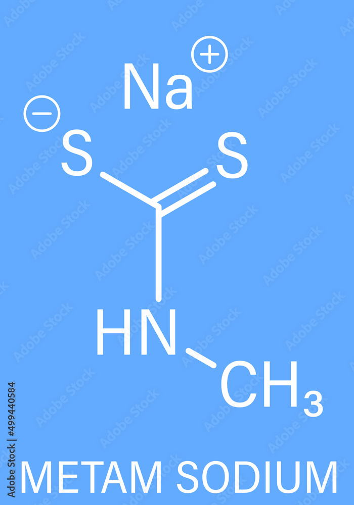 Metam sodium pesticide molecule, skeletal chemical formula. Stock ...