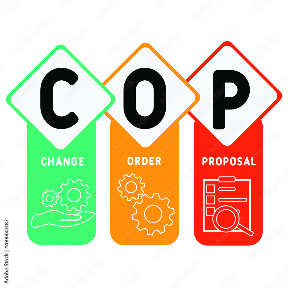 COP - Change Order Proposal acronym. business concept background ...