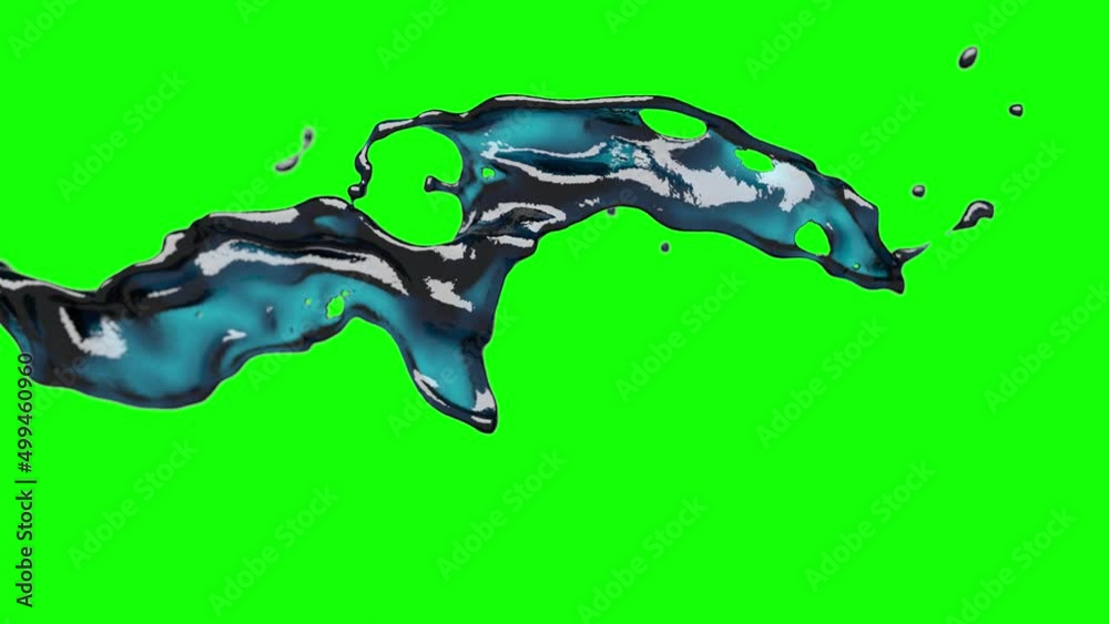Ink splash on green screen and transparent background. 3D animation of ...