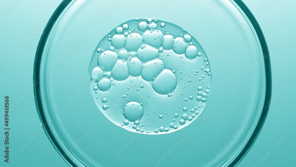Close up view macro shot of gel with different sized bubbles spread out ...