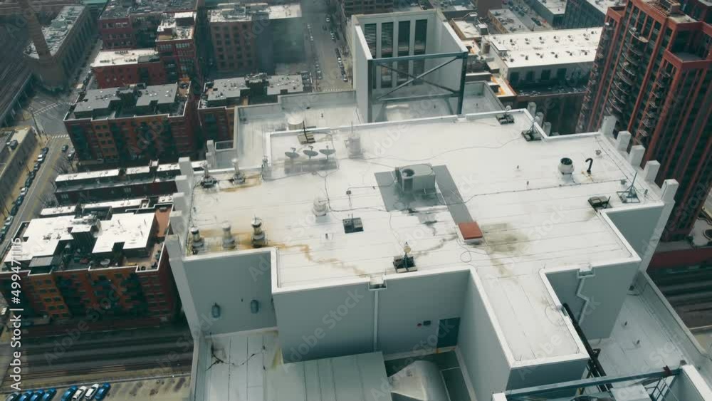 Roofs of downtown Chicago are equipped with ventilation systems and ...