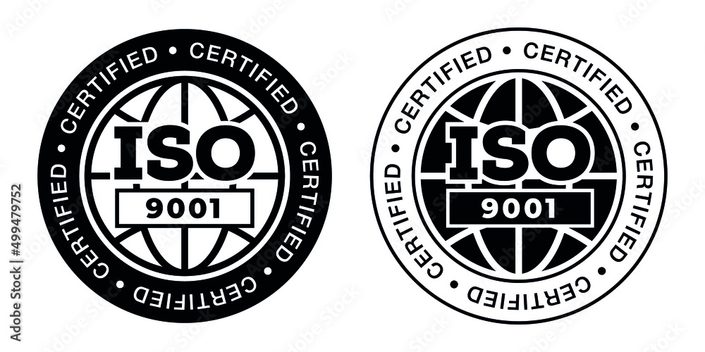 ISO 9001 stamp sign - quality management systems. QMS standard. Flat ...