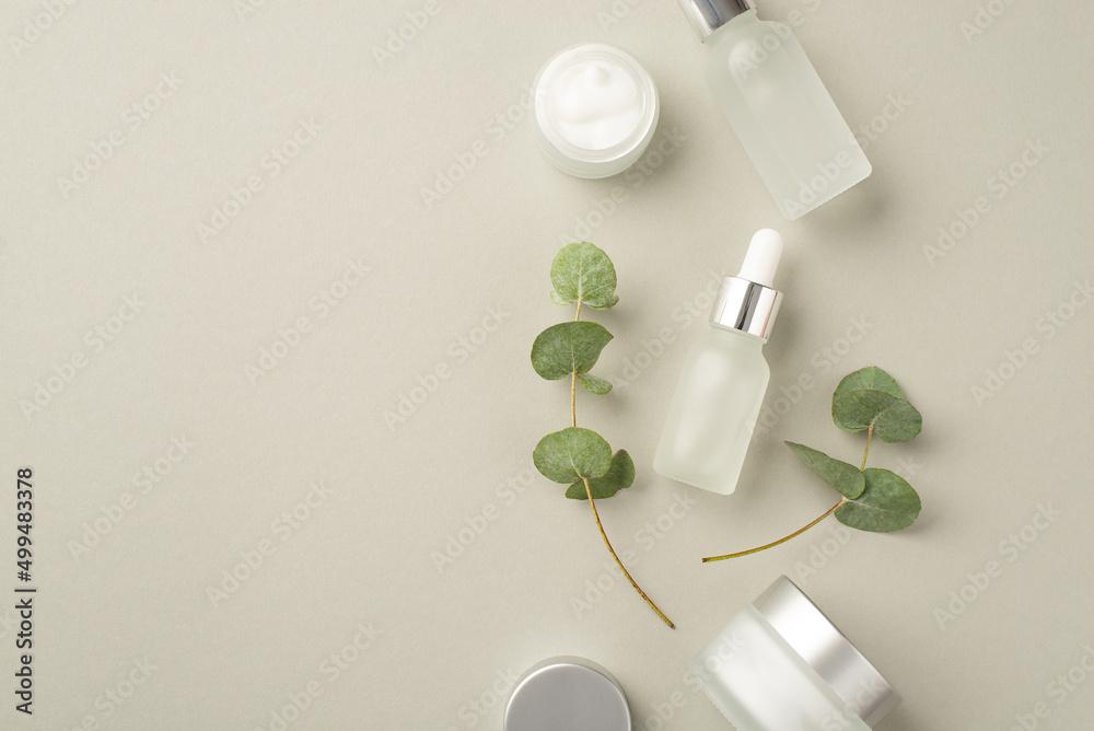 Natural cosmetics concept. Top view photo of transparent dropper ...