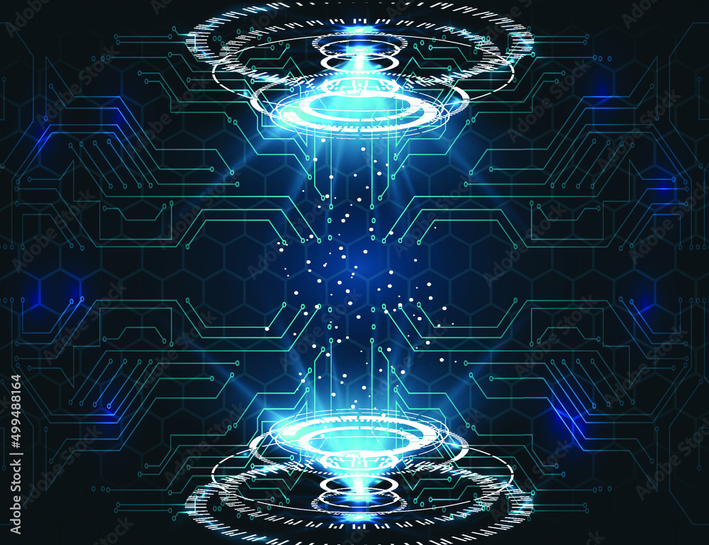 Hi tech modern tech stage or room with digital architecture circuit ...