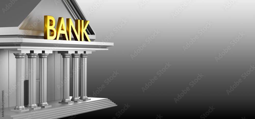 Bank building in city space. The facade of the bank building with a ...
