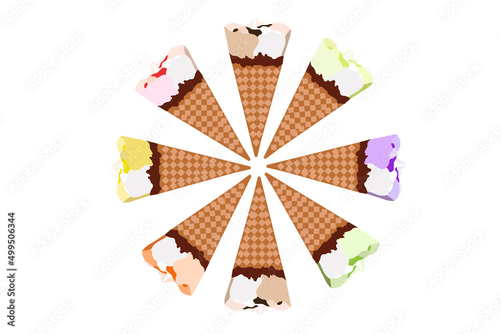 ice cream cones arranged in a circle A variety of flavors have space ...