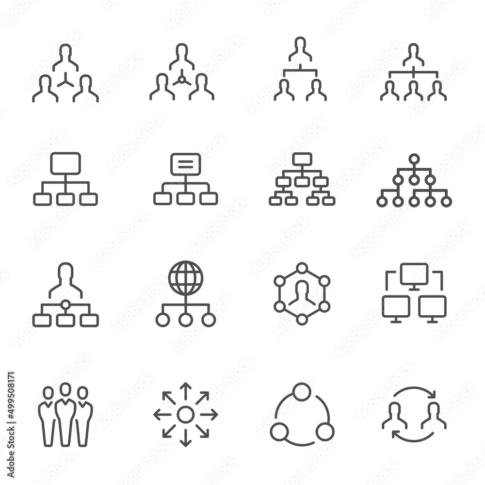 Organization chart hierarchy vector icons. Editable stroke ...