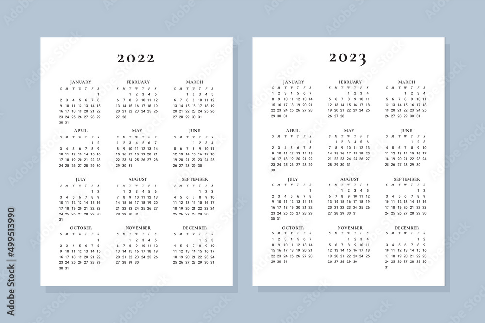 Monthly Calendar 2022 2023. Simple, clean and minimalist layout design ...