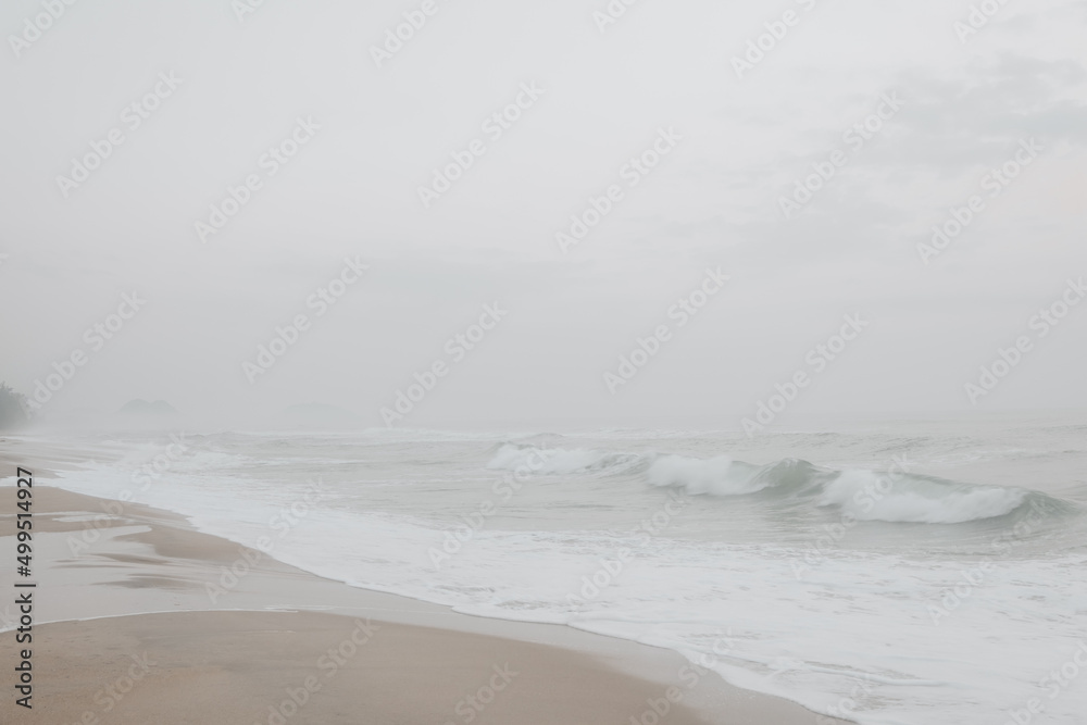 Seascape abstract beach background with misty. sea surf with fog. Image ...