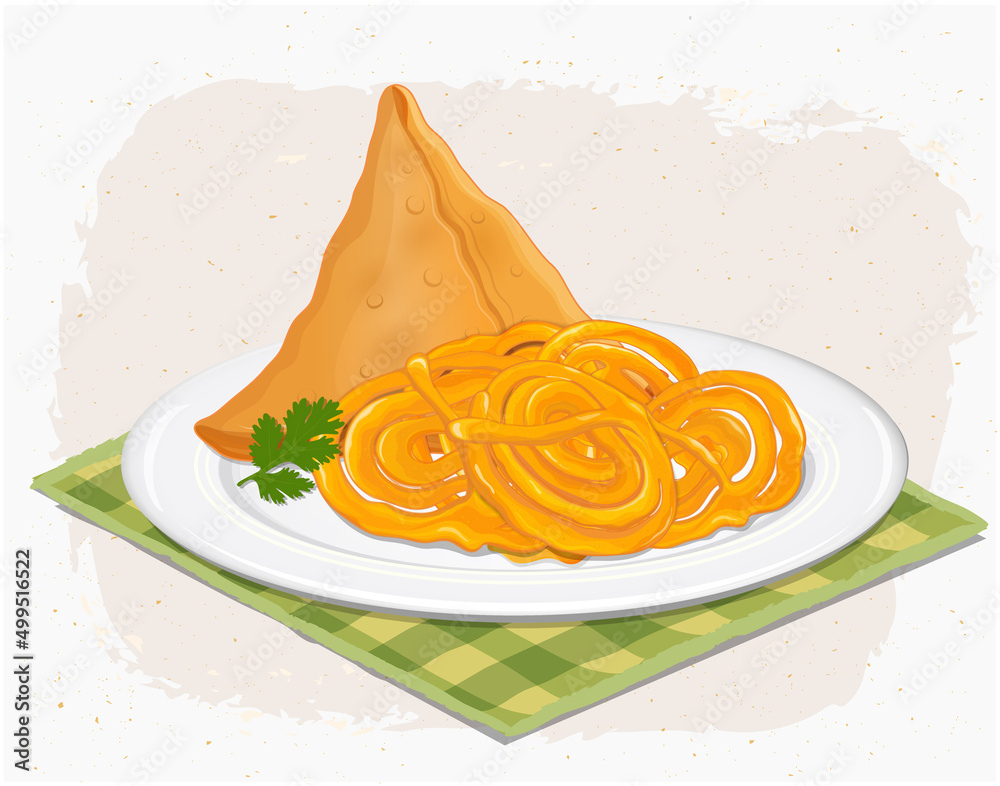 Vector illustration of Samosa and Jalebi Isolated on white background ...