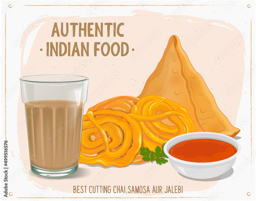 Samosa, Tea and Jalebi Vector illustration with Red Souce Stock Vector ...