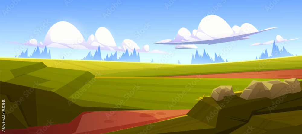 Cartoon valley nature landscape, summer scenery view, rural background ...