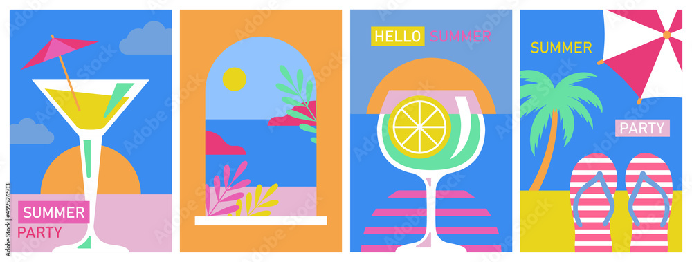 Summer poster design set. Summer vacation, beach party or pool party ...