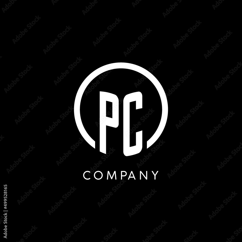 Initial letter PC uppercase combined with circle outline, Modern ...