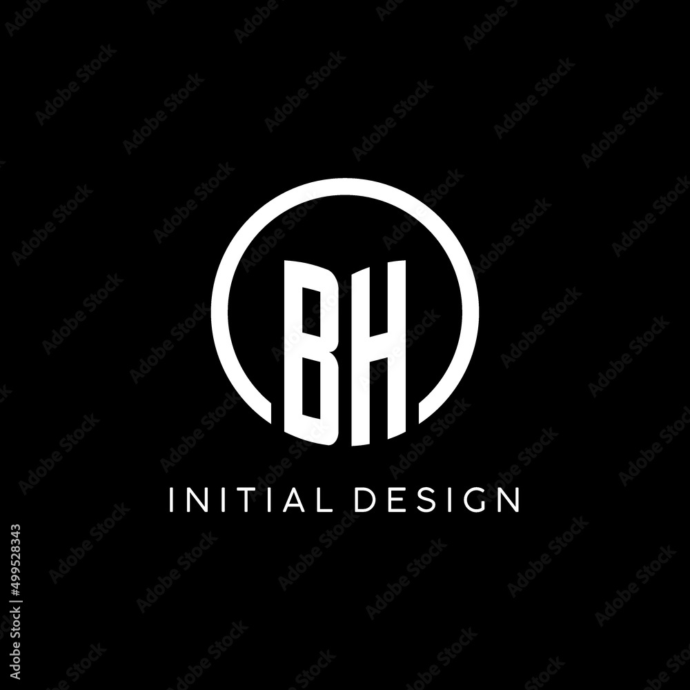 Initial letter BH uppercase combined with circle outline, Modern ...