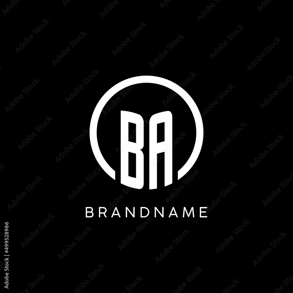Initial letter BA uppercase combined with circle outline, Modern ...