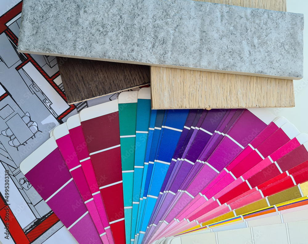 Color palette building materials and renovation planning Stock Photo ...