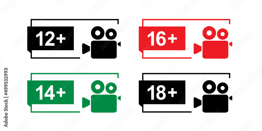 Set of various parental control labels. Age restrictions. Control for ...