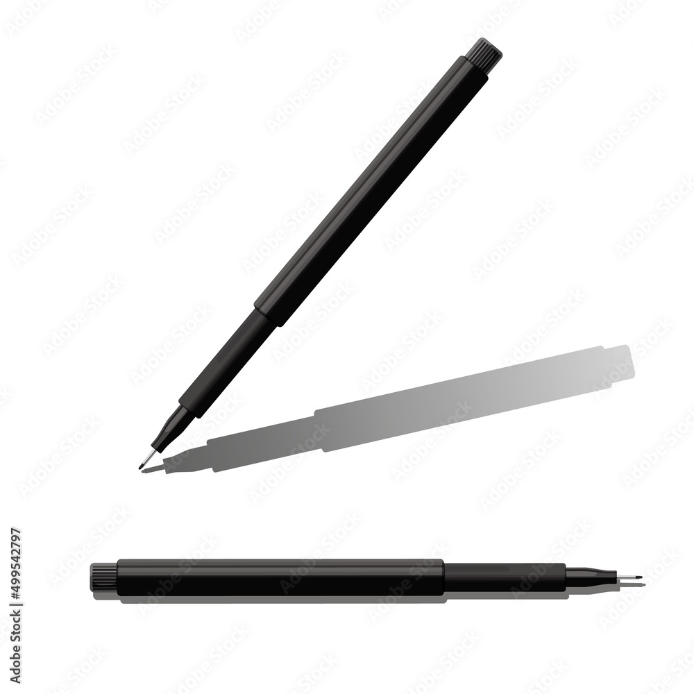Vetor de Black linear pen mock-up isolated on white. Realistic plastic ...
