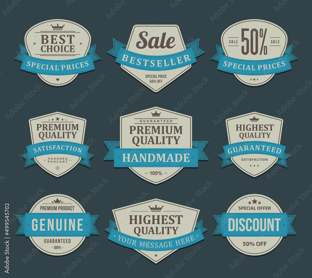 Vintage premium product label with ribbon and place for text set vector ...