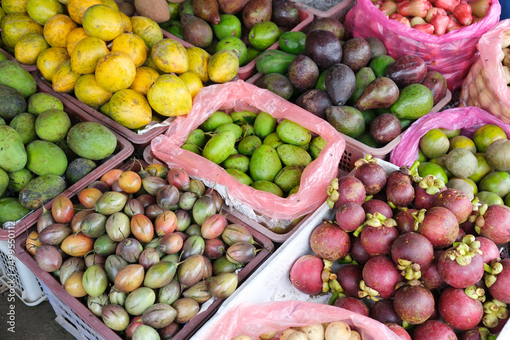Various of fresh fruits at stall. Kundasang is the most famous various ...