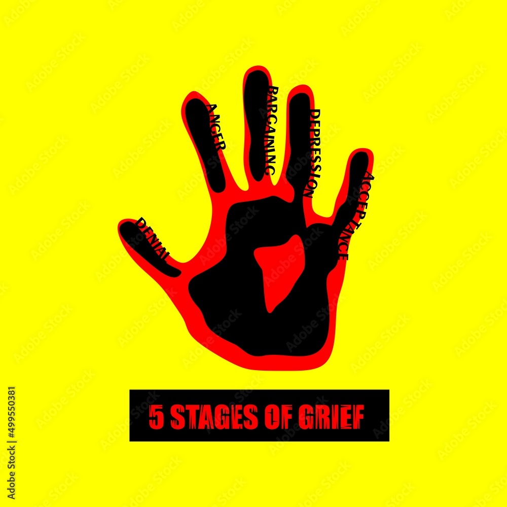 5 stages of accepting the inevitable. Five stages of grief. Vector hand ...
