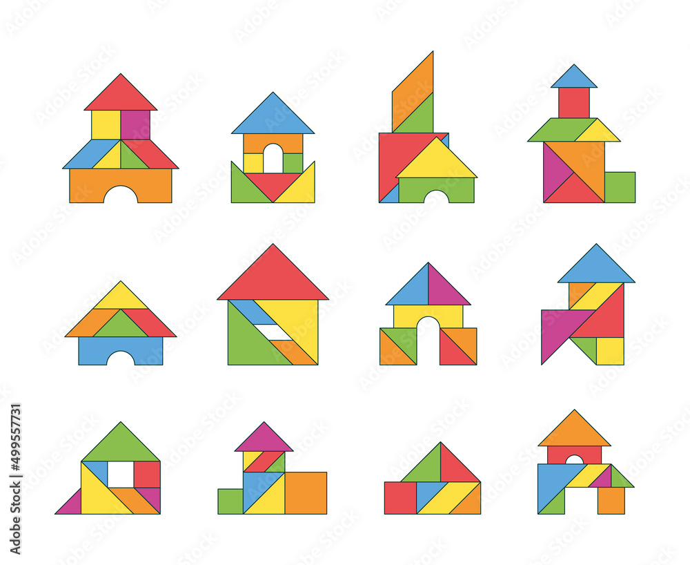 Tangram houses. Geometrical puzzles from triangles forms logical game ...