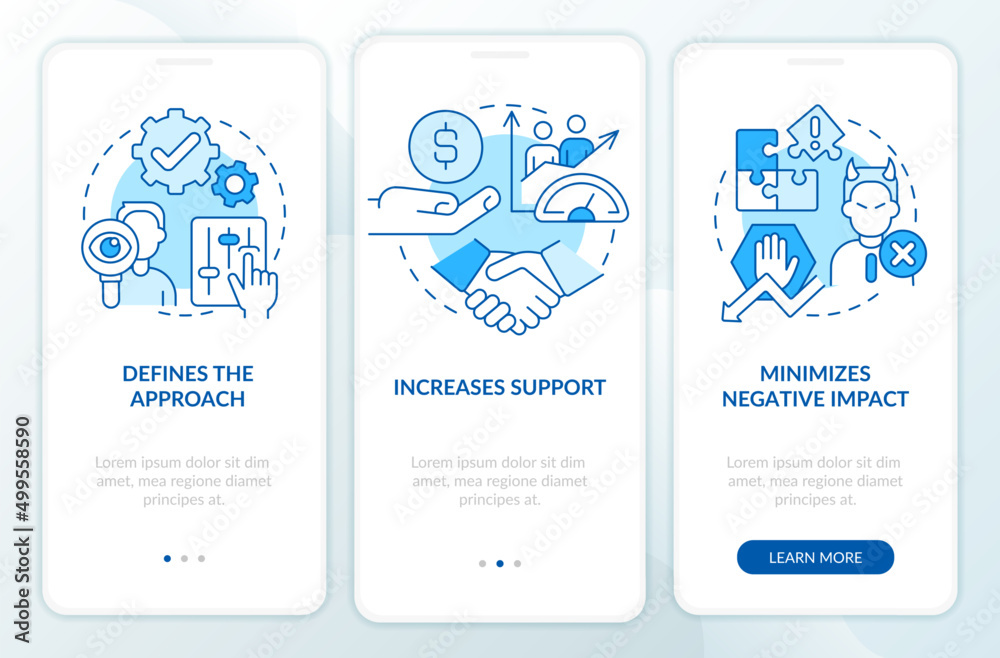 Stakeholder management plan blue onboarding mobile app screen ...