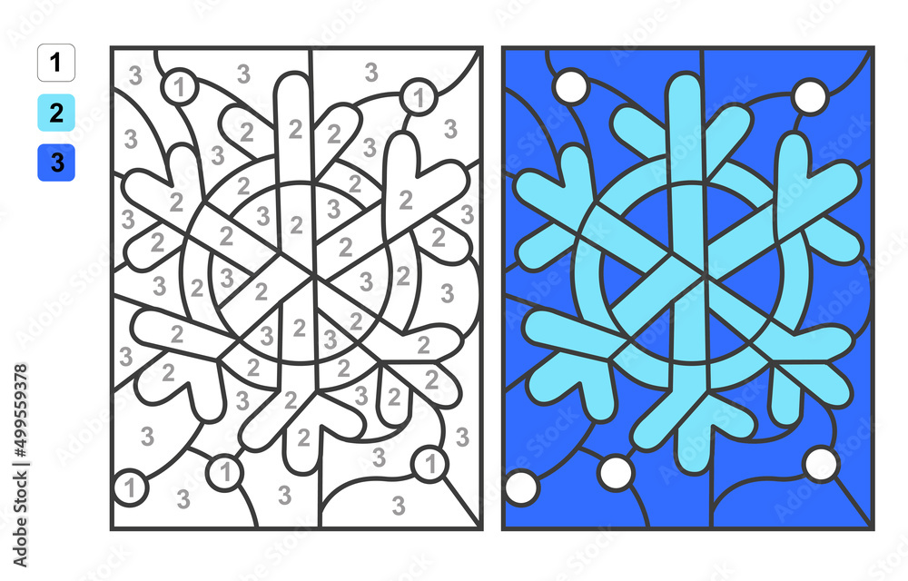 Snowflake. Color by numbers. Puzzle game for children education, colors ...